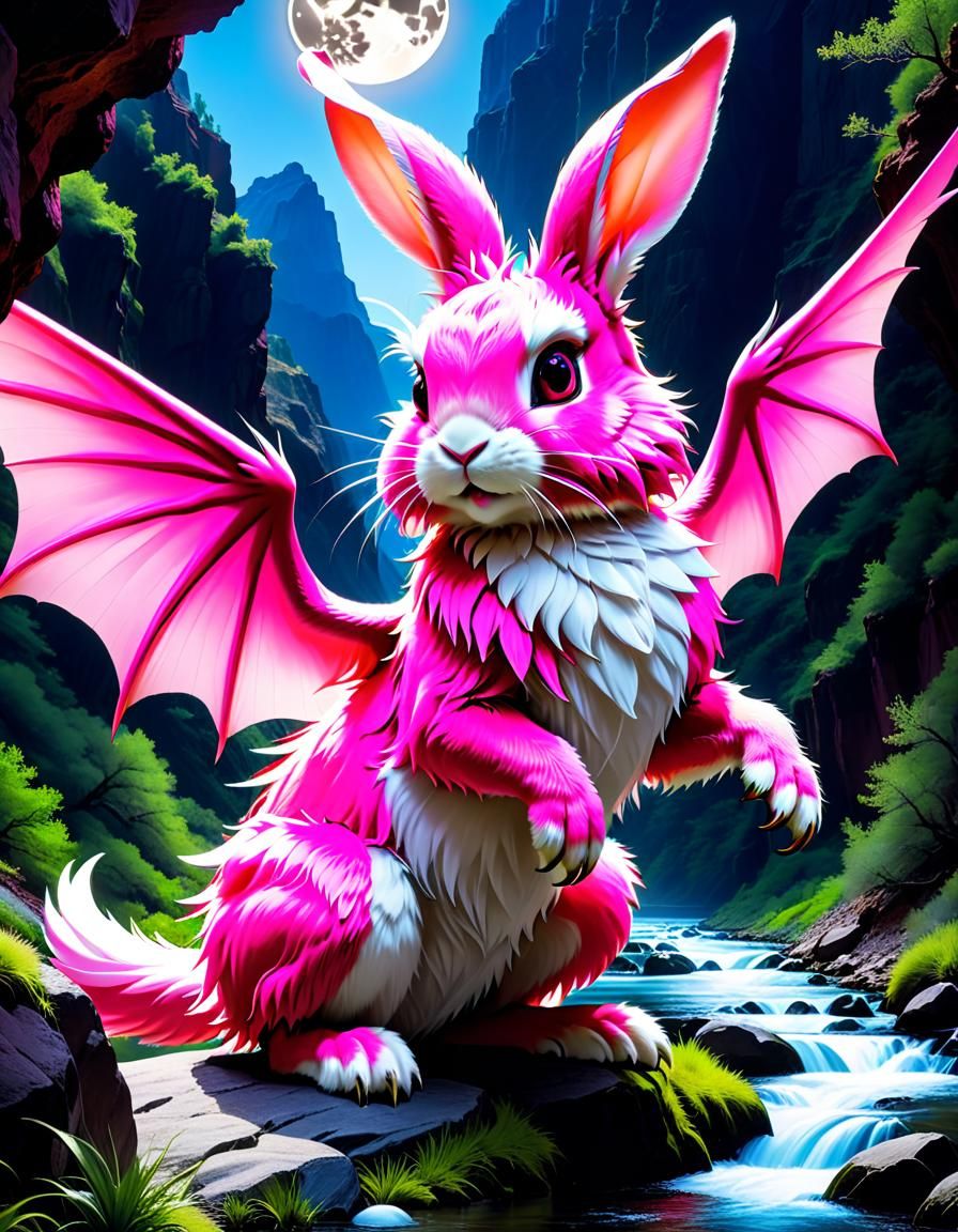 Pink winged rabbit-dragon - AI Generated Artwork - NightCafe Creator