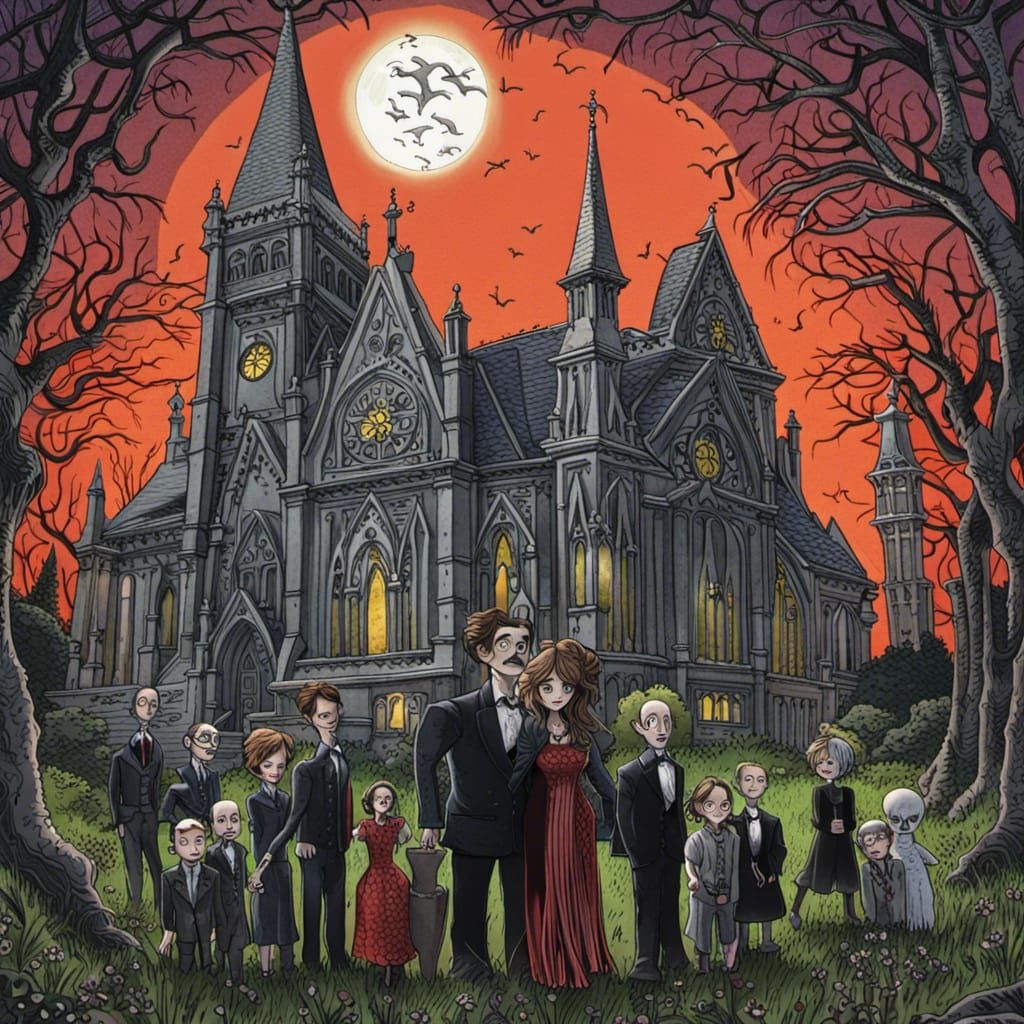 Addam's family - Gothic Gouache - AI Generated Artwork - NightCafe Creator