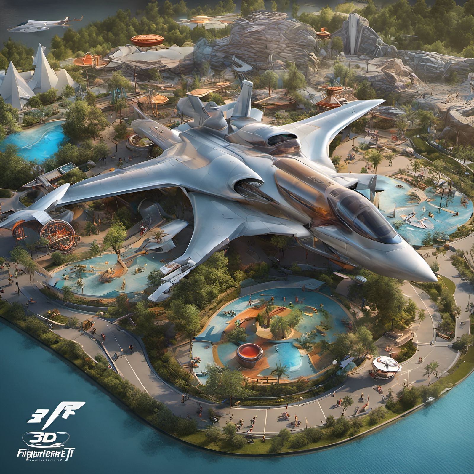 3D art fighter jet large action park,Epcot style detailed open ...