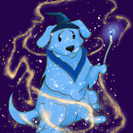 A magical wizard dog with blue magic dust around him - AI Generated ...