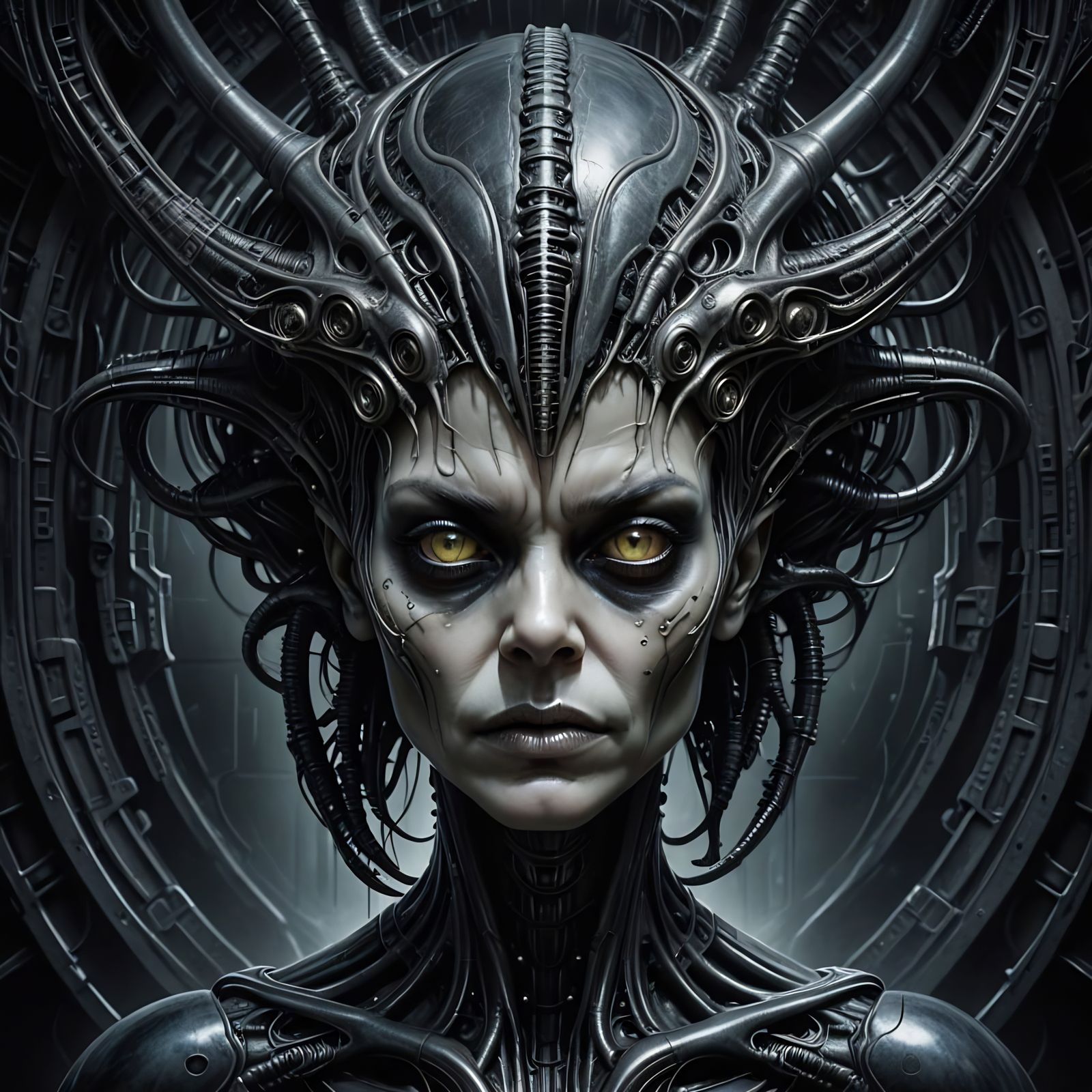 Surreal and dreamlike portrait of a female alien with an angry stare in ...