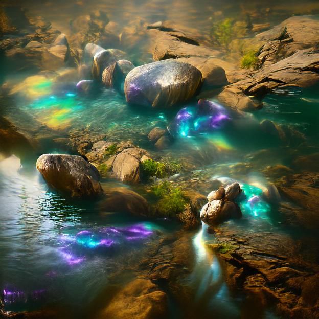 Beautiful ethereal mystical iridescent rocks in the water; beautifully ...