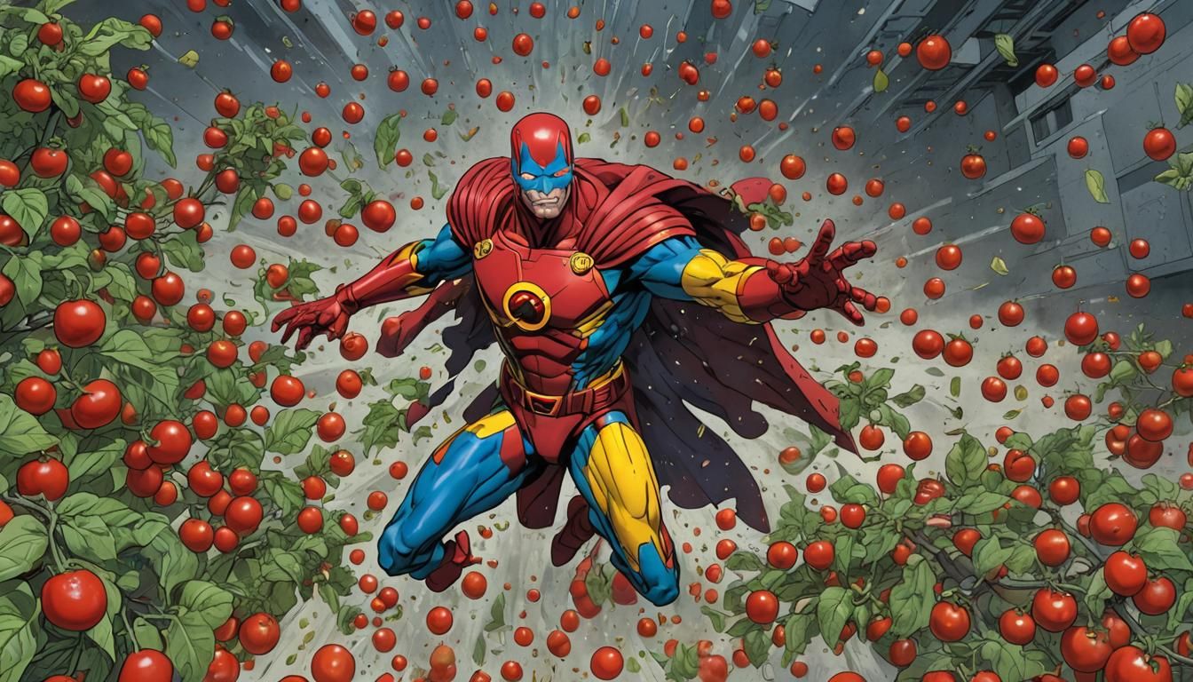 The new superhero, RED TOMATO, the defender of fruits and vegetables ...