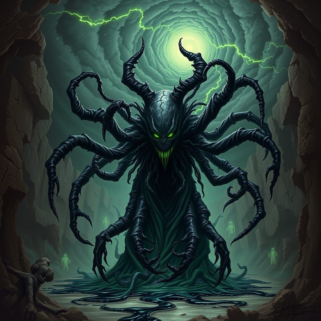 Sinister Figure in Dark, Twisted Tendrils Emerges ... - AI Art