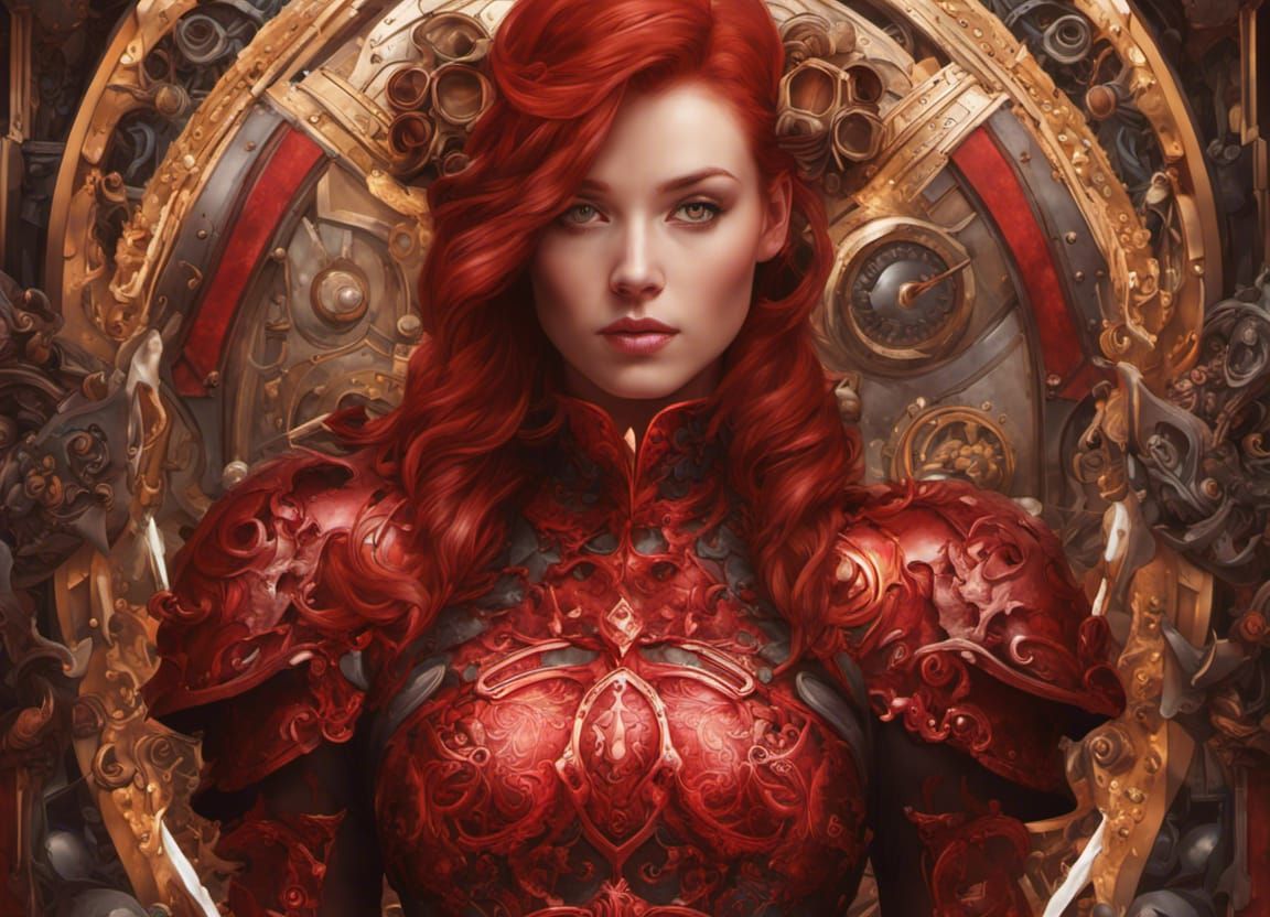 Lady Knight, Ruby Red Steampunk armor - AI Generated Artwork ...