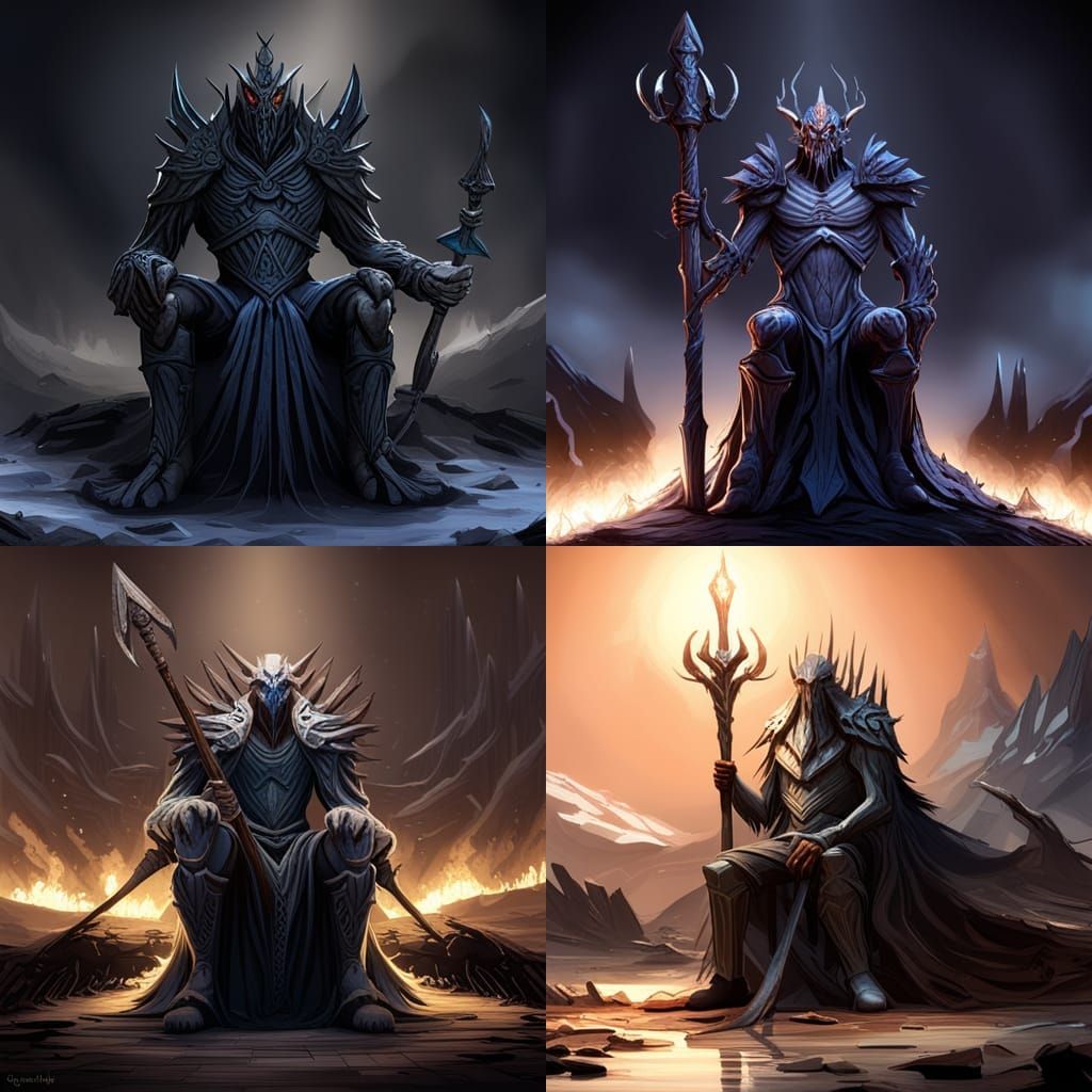 Molag Bal sitting on the throne of coldharbor holding his mace - AI ...