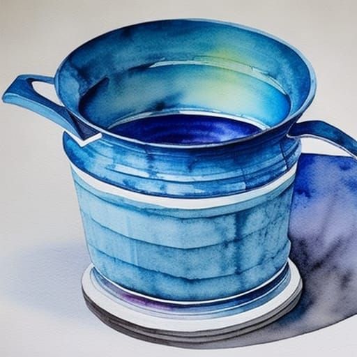 Blue delph pot, watercolor art, unique watercolor creation with vibrant ...