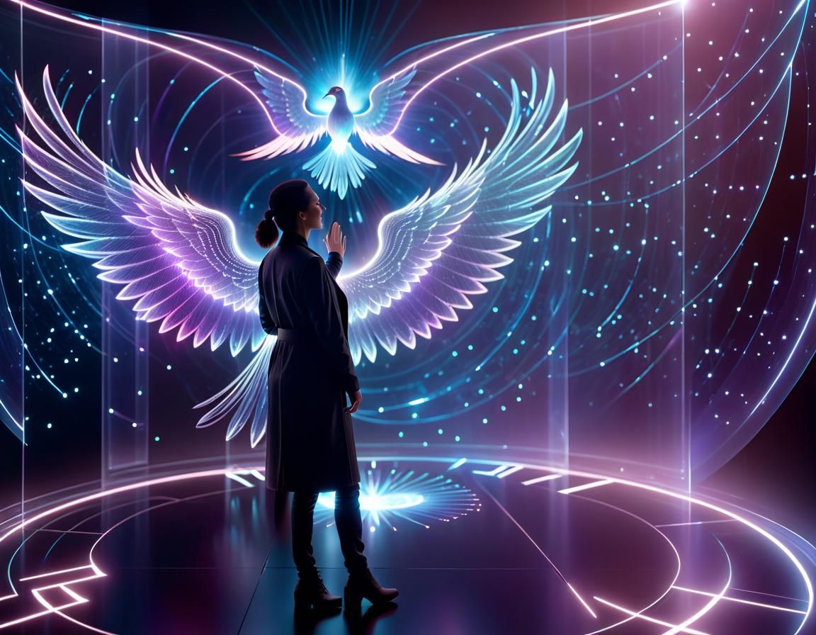 Holographic Phoenix Art - AI Generated Artwork - NightCafe Creator