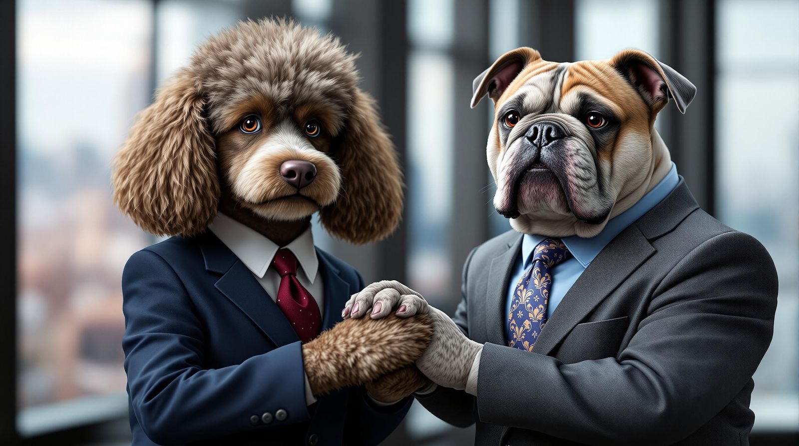 "That's a doggone good deal." - Business Dogs in Suits Shake...