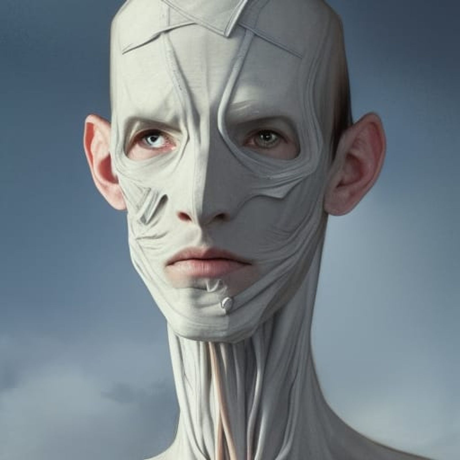 pale man with lanky build and long thin limbs. he has a long coat on ...
