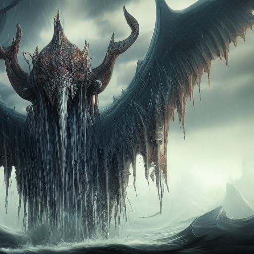 Evil tusk water demon wings angry a masterpiece, 8k resolution, dark ...