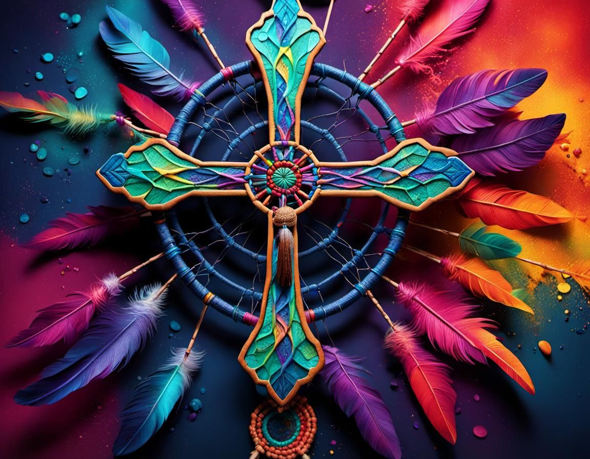 dream catcher in the shape of a cross, realistic, vivid colors - AI ...