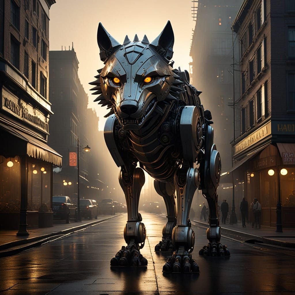 Wolf Mech, Steampunk style - Epic Steampunk Wolf Mech Domina...