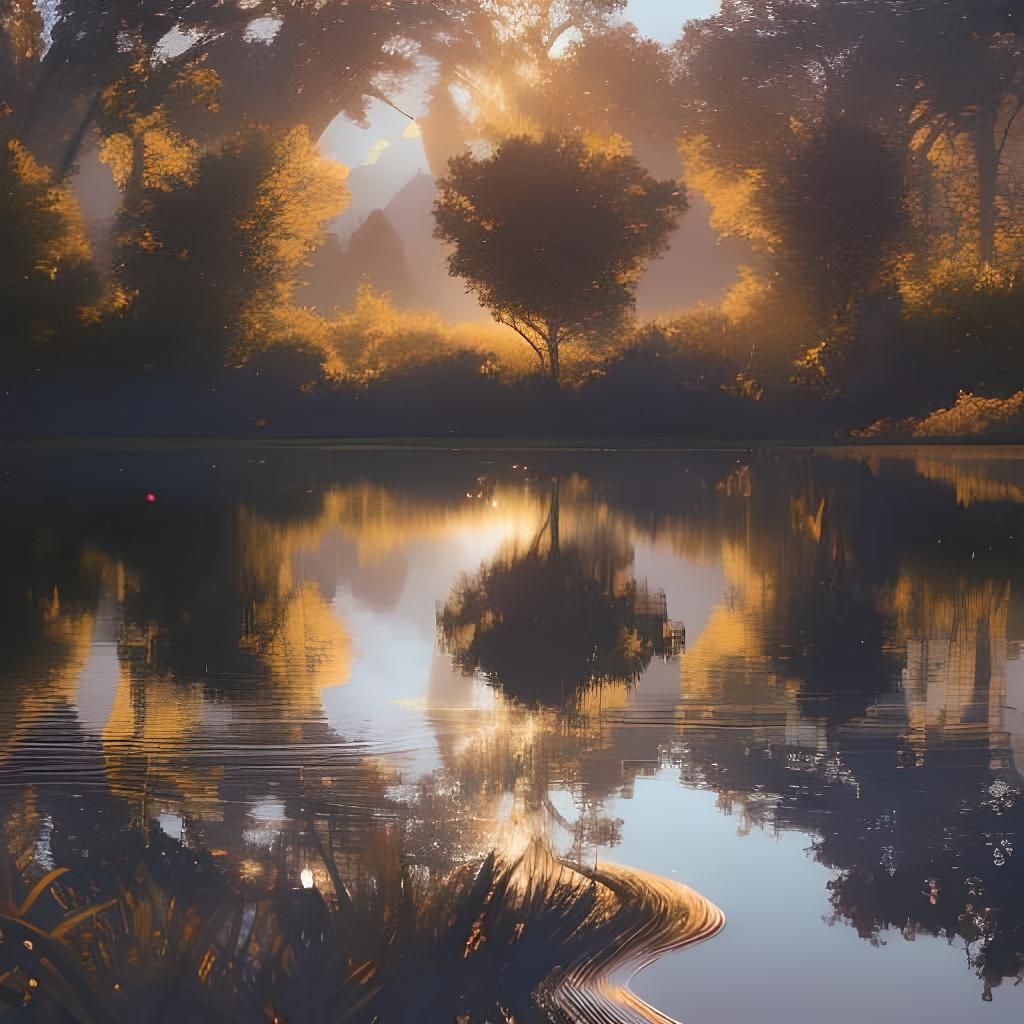 Iridescent reflections on waves of the lac, Ray tracing. Deep color ...