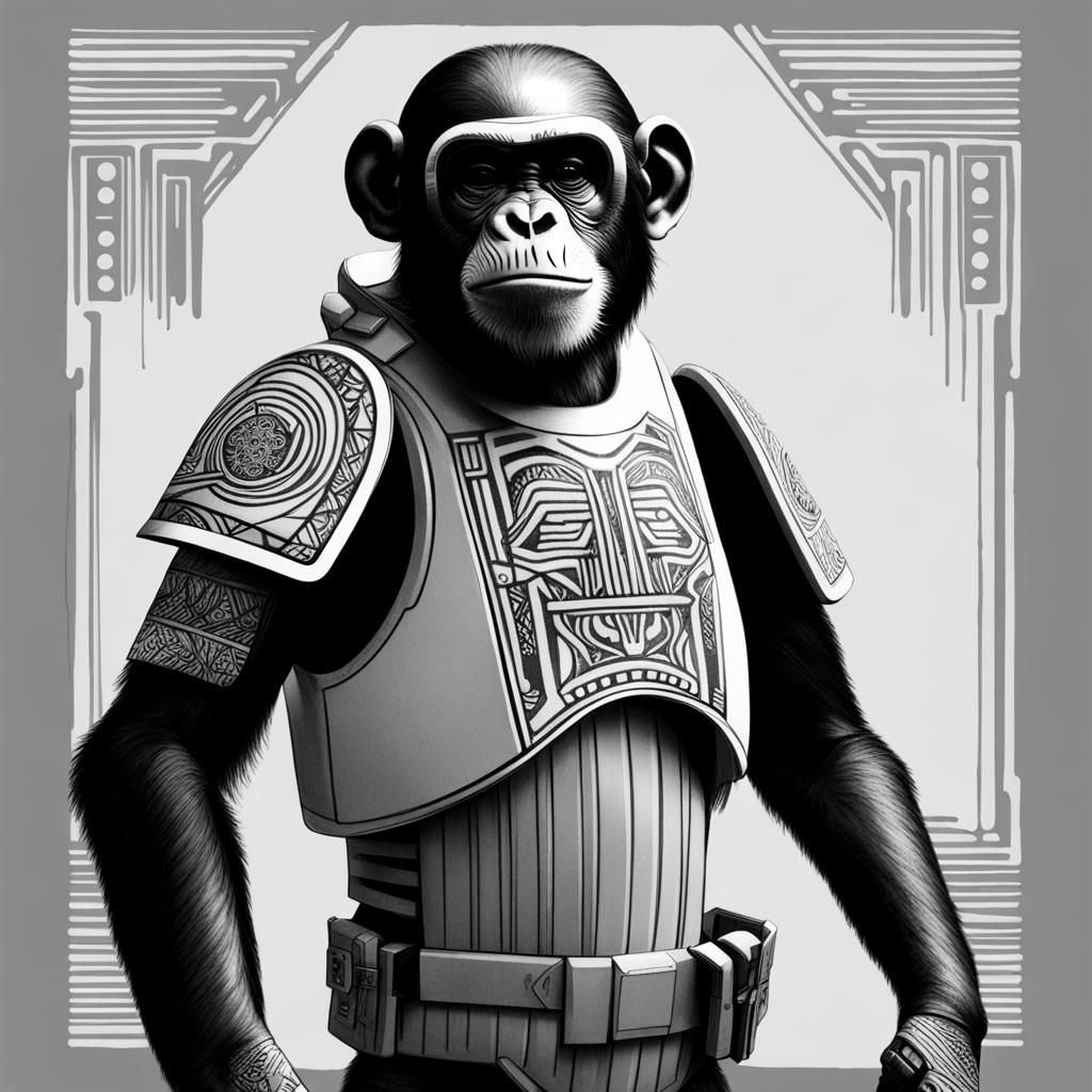 Chimp wearing an stormtrooper armor with black tribal design - AI ...