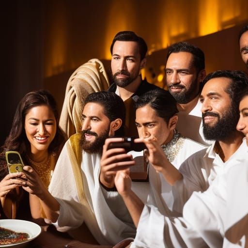 Jesus Christ taking a selfie with his smartphone during last supper ...