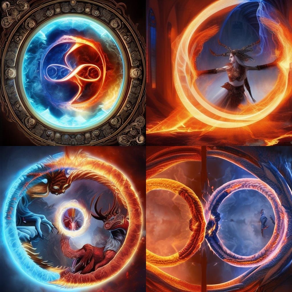 Fire and Ice intertwine Ouroboros magick school of Mages. - AI ...