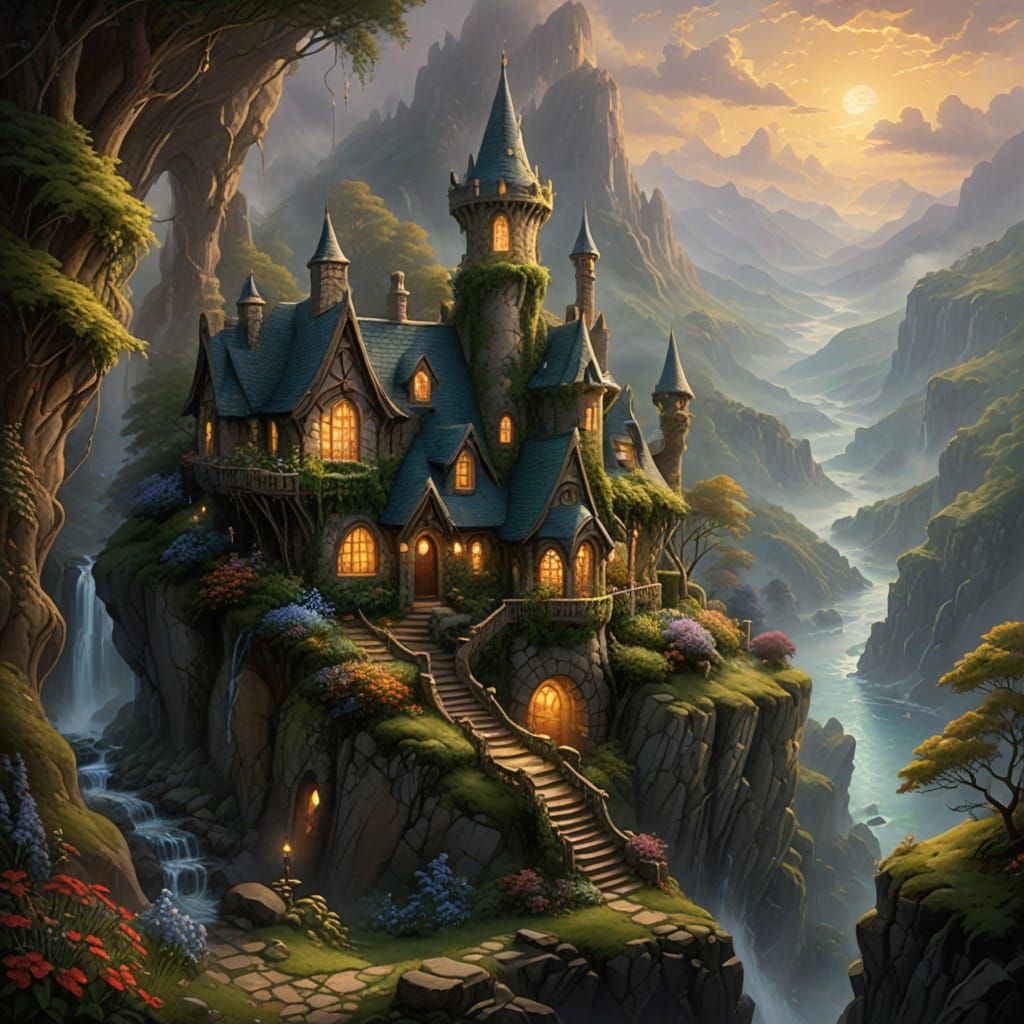towered manor on a cliff side - Whimsical Elven Castle Grows...