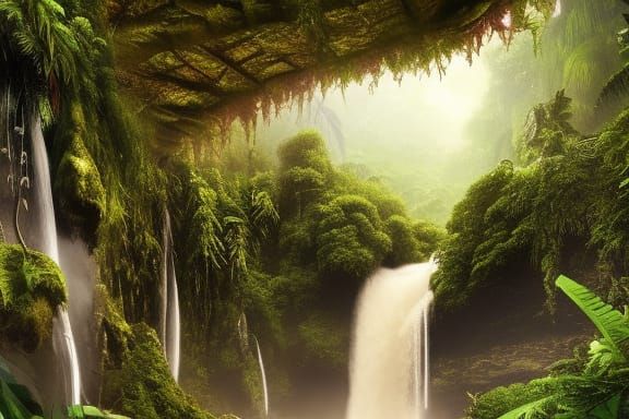 A waterfall in a jungle setting #1.. - AI Generated Artwork - NightCafe ...