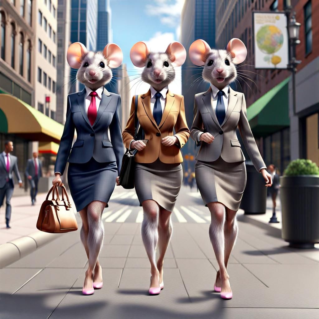 Three businesswoman mice walking in business district - AI Generated ...