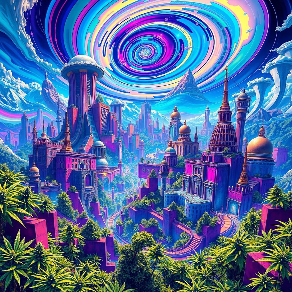 Surreal Cityscape in Neon Escher Geometry - AI Art