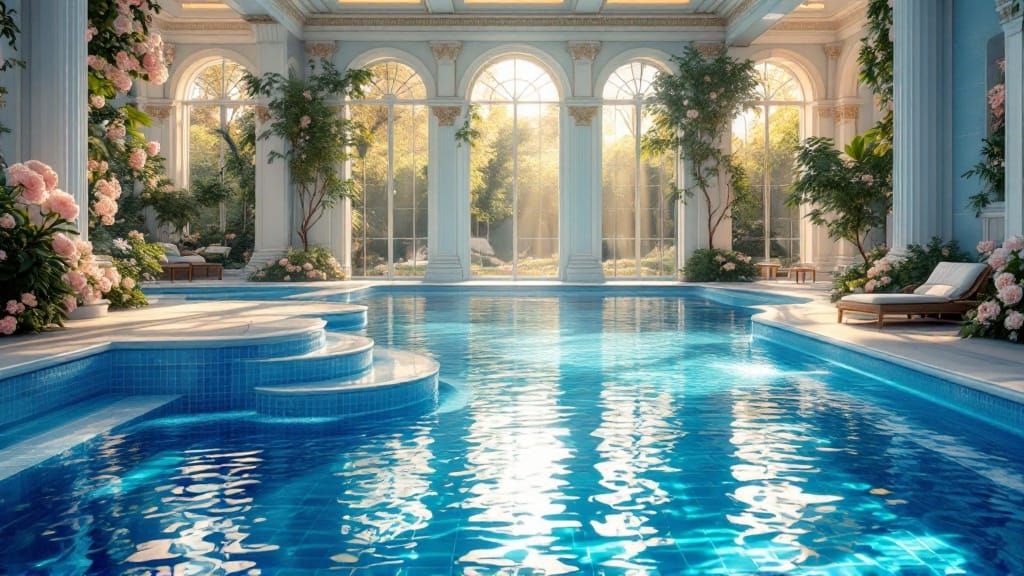 Ethereal Oasis: Grand Pool Complex with Interconne... - AI Art