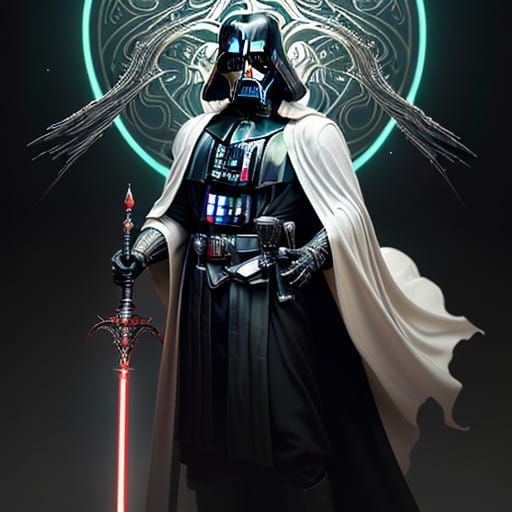 Jedi Master Vader dressed in white with black and red filigree, jedi ...
