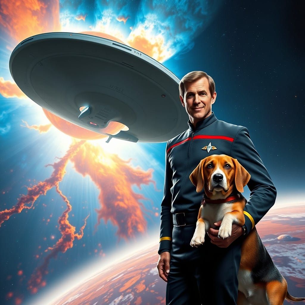 Captain Archer and his Loyal Beagle Stand Tall bes... - AI Art