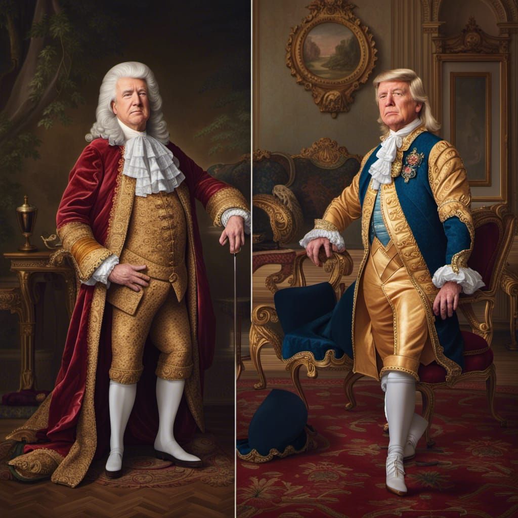 Donald Trump in a Louis XIV costume and Joe Biden in a Louis XIV ...