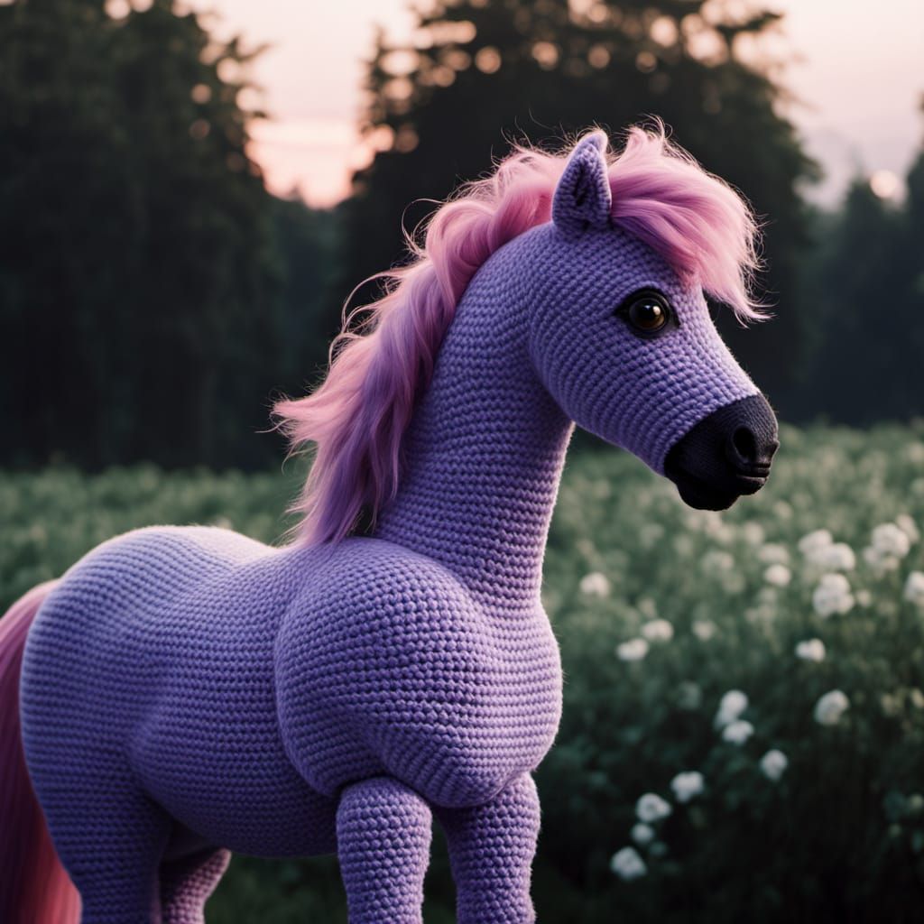 Crocheted pony - Whimsical Crocheted Pony in Soft Pastel Hue...