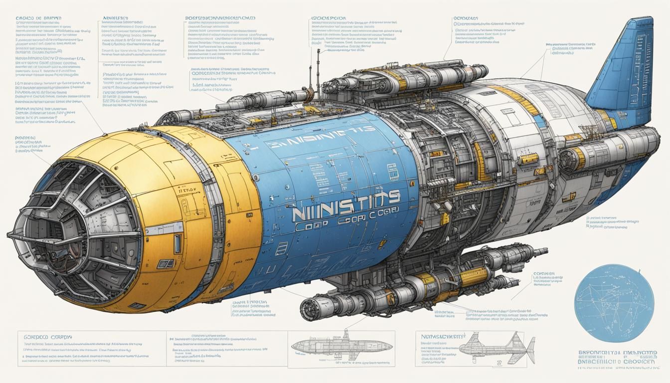 Realistic engineering drawing of a sprawling cargo and passenger ...