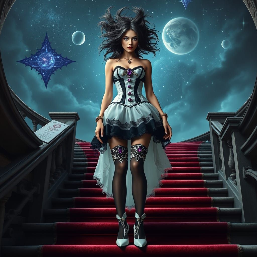 dark fantasy - Vampire Goddess Ascends Dark Staircase