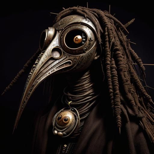 a close-up material mummy patched clay and wire sculpture with weird ...