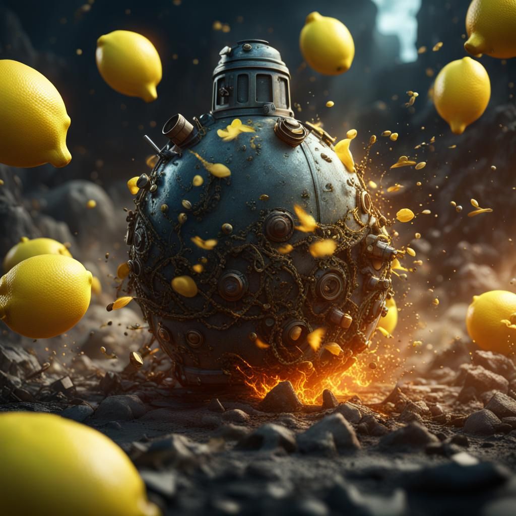 Lemon grenade in the middle of blowing up - AI Generated Artwork ...