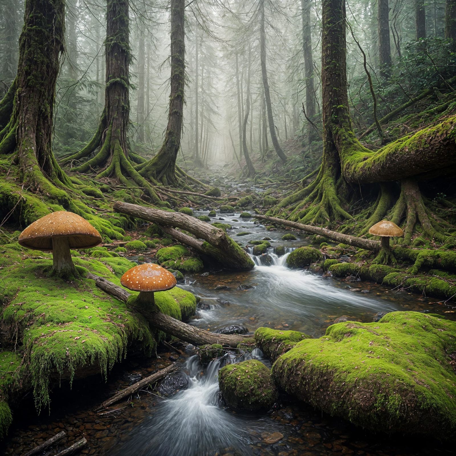 Misty Forest Stream - Surreal Hyperrealistic Landscape in Vi...