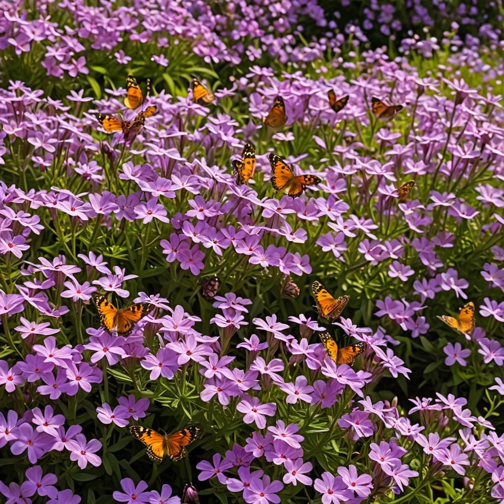 Field of phlox with butterflies - AI Generated Artwork - NightCafe Creator