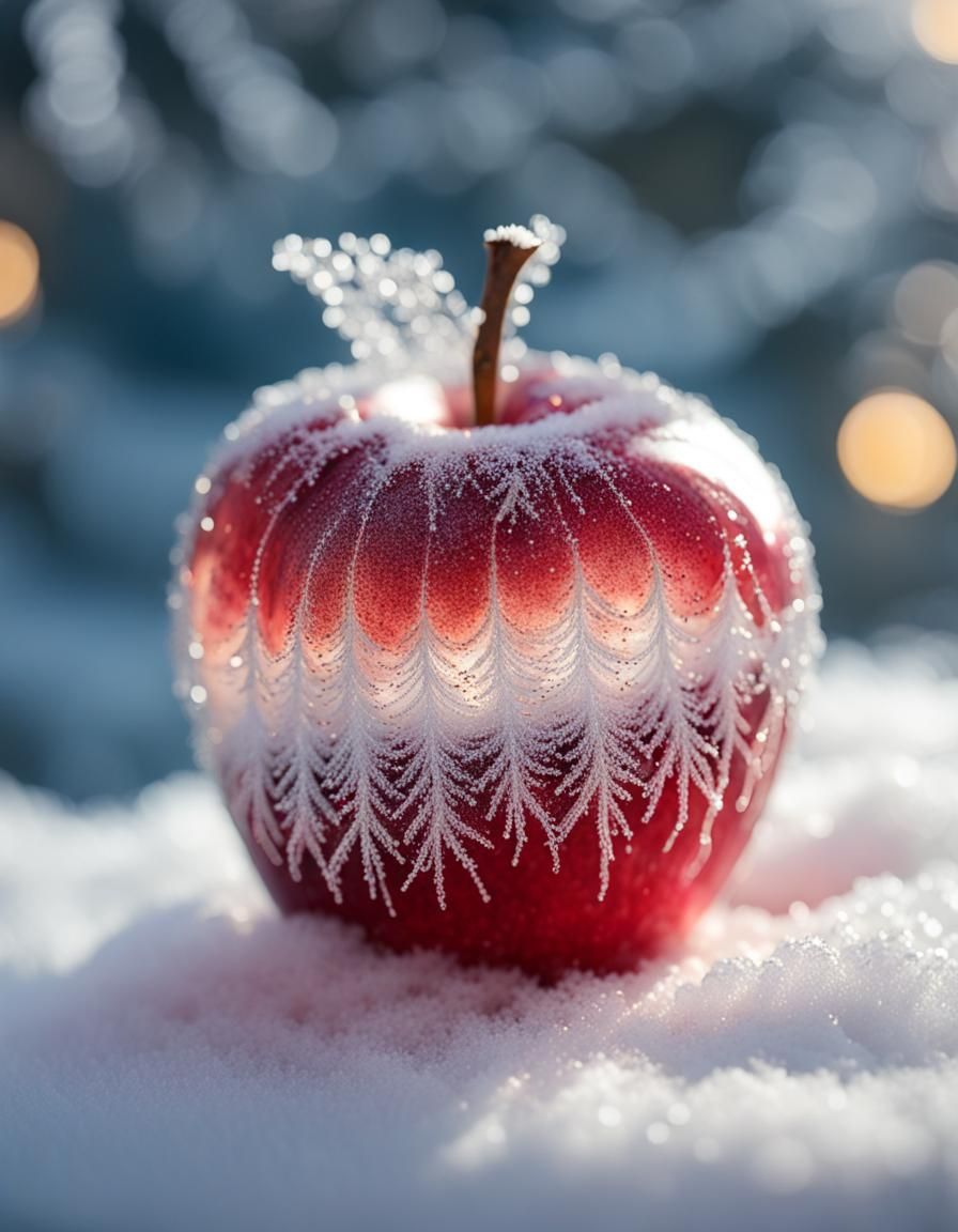 A stunning frozen glass apple with a lot of pretty sparkling flecks of ...