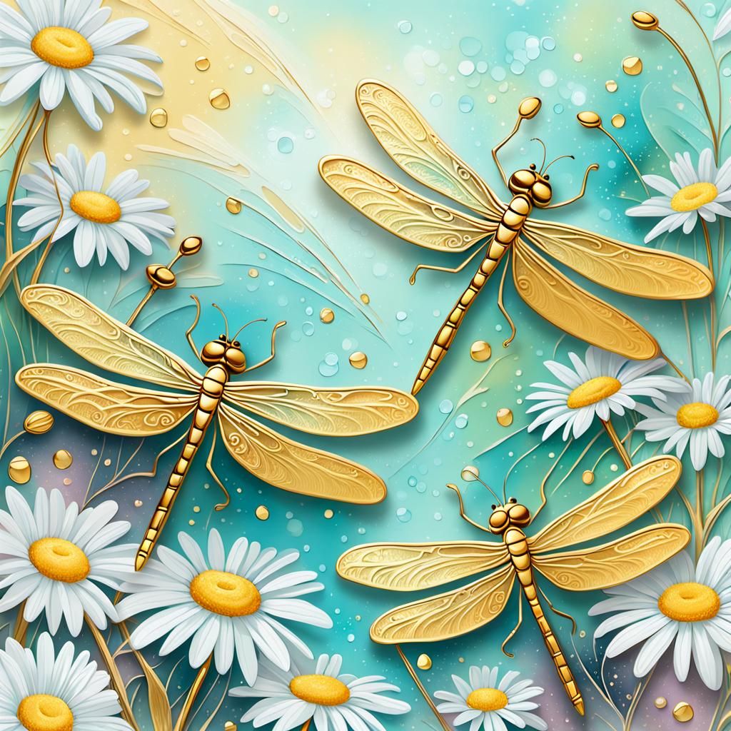 Whimsical Dragonflies with Daisies - AI Generated Artwork - NightCafe ...