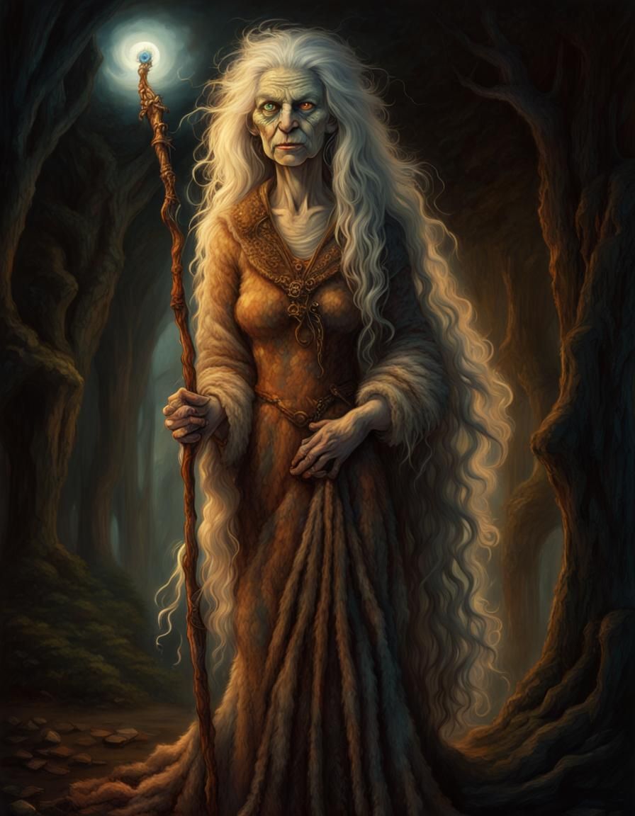 Paranormal skinny pale white ugly wrinkled medieval witch sorceress in ...