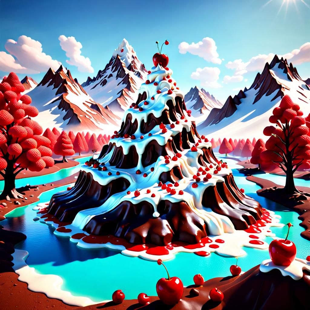 Hot Fudge Sundae Mountain - AI Generated Artwork - NightCafe Creator