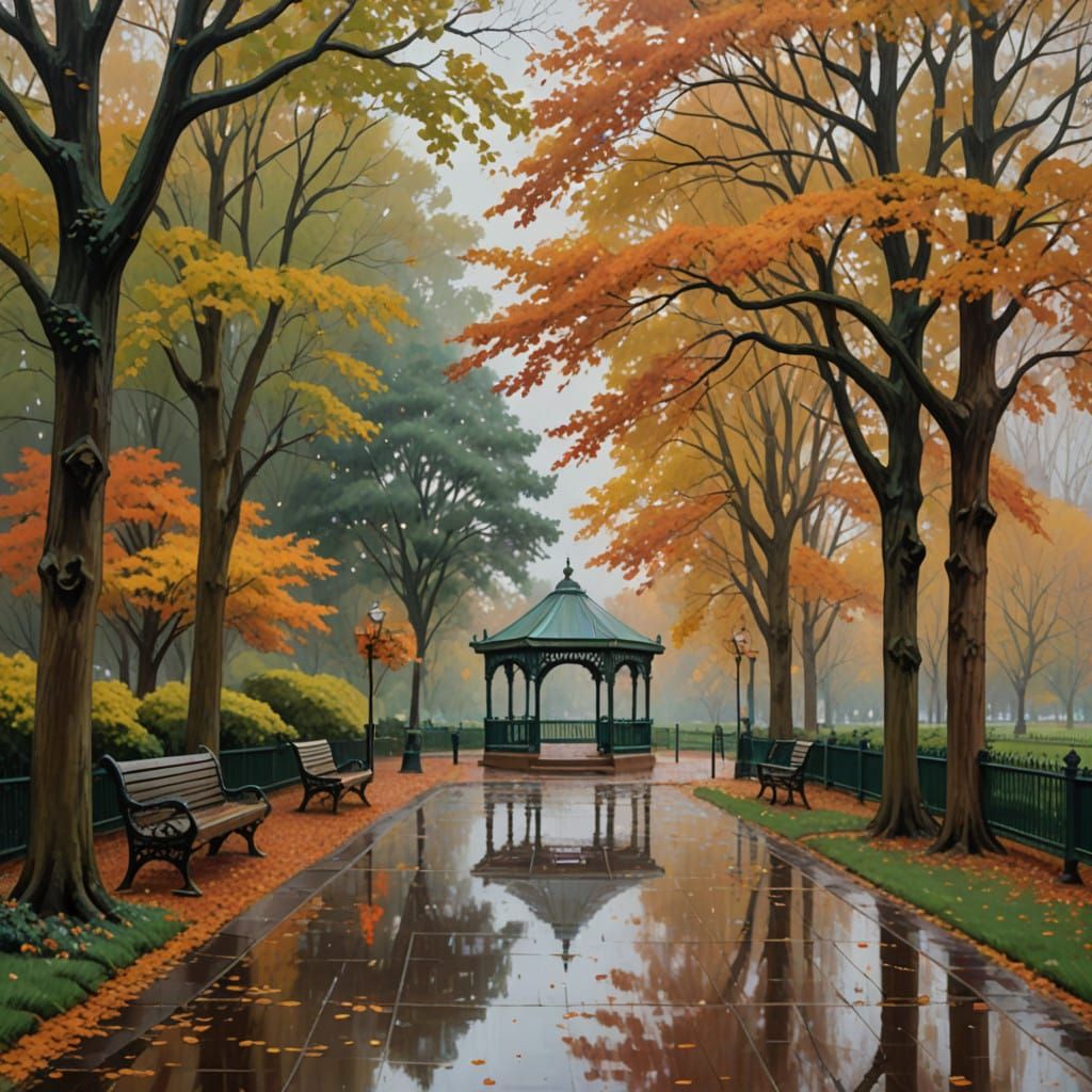 Surreal Autumn Scene in Warm, Impressionistic Oil ... - AI Art