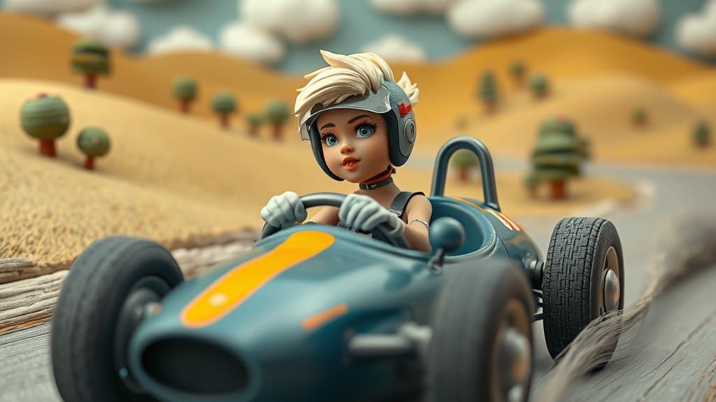 Miley Cyrus driving open wheeled racing car