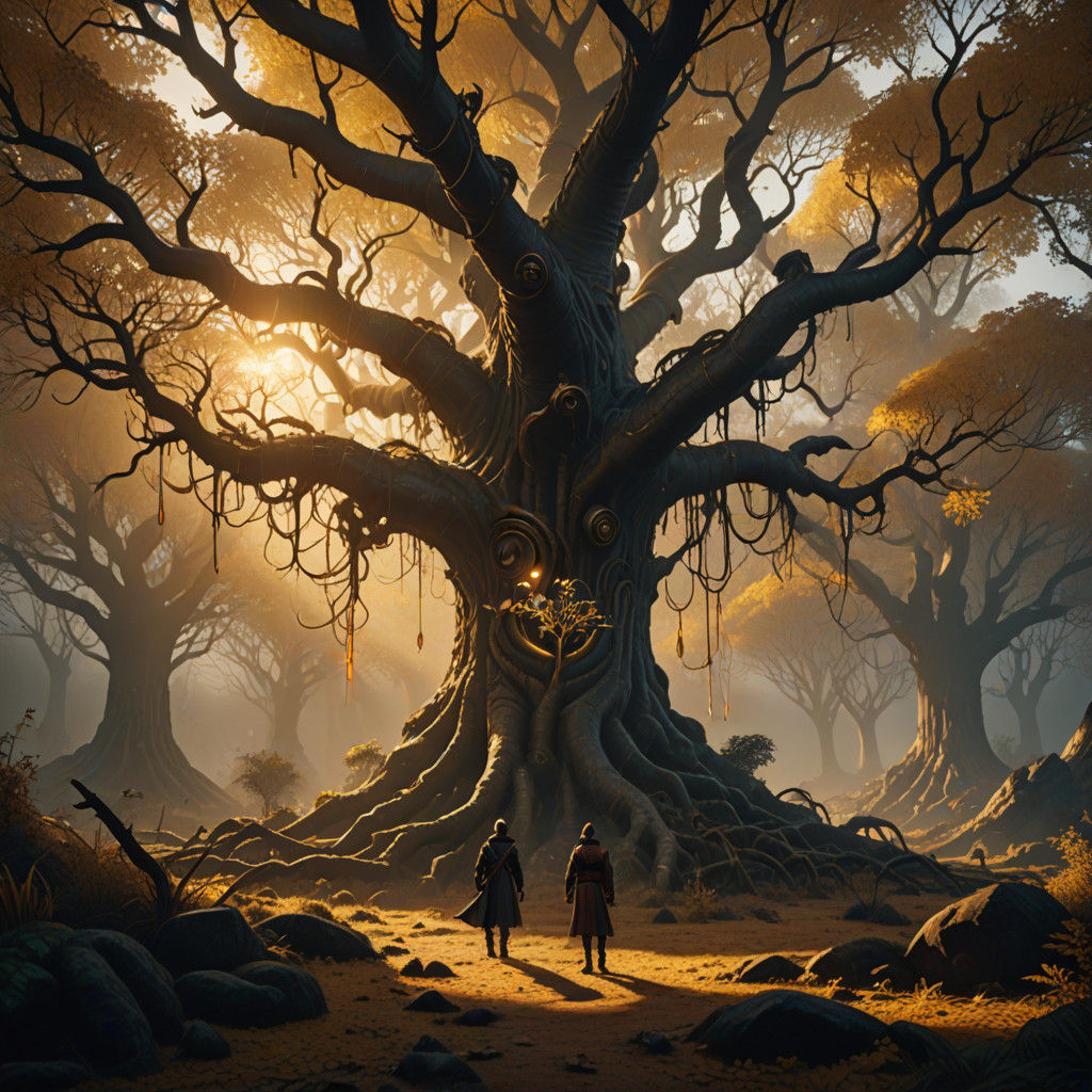Surreal Labyrinthine Forest in Golden Light - AI Art