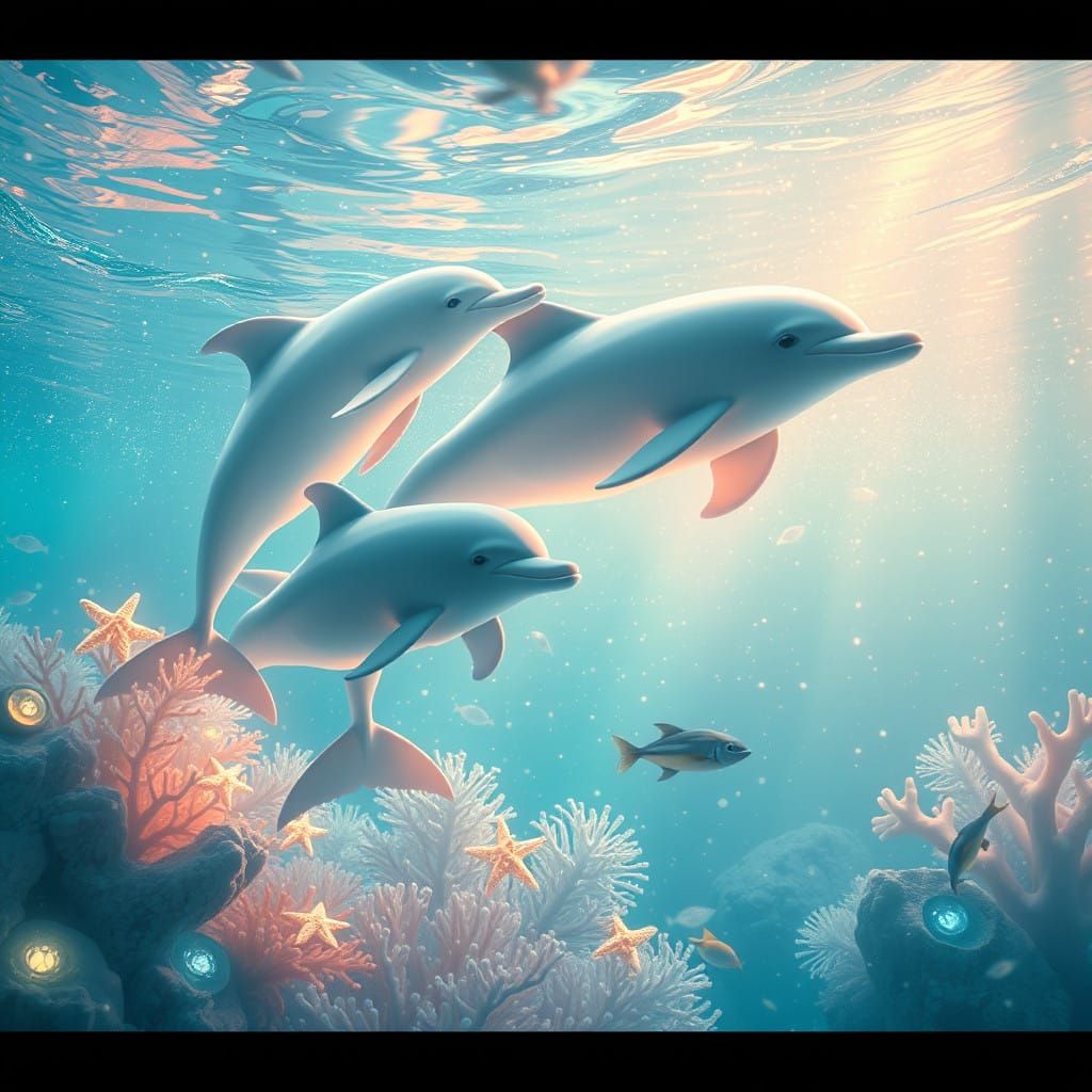 Pretty dolphins - Ethereal Dolphins in Shimmering Underwater...