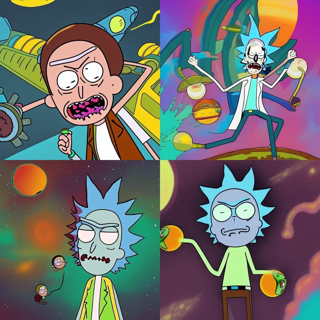 rick and morty art style, monkey flying a ufo, big head, bright colors ...