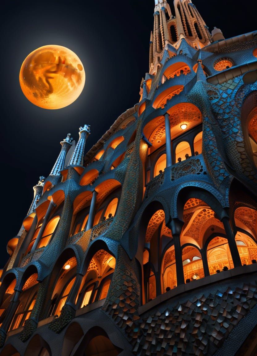 Gaudi Building, Barcelona, architecture, mosaic, matte detailed ...