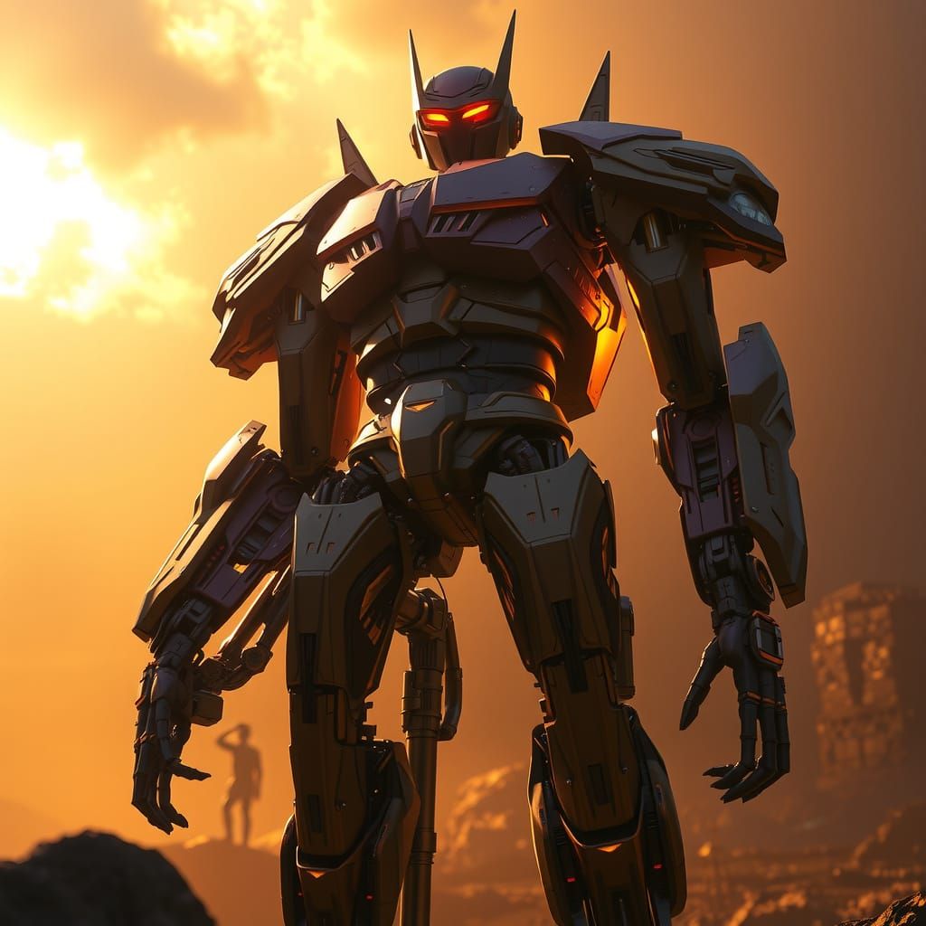 Machine God Mecha-Human Hybrid in Epic Fantasy Lan... - AI Art