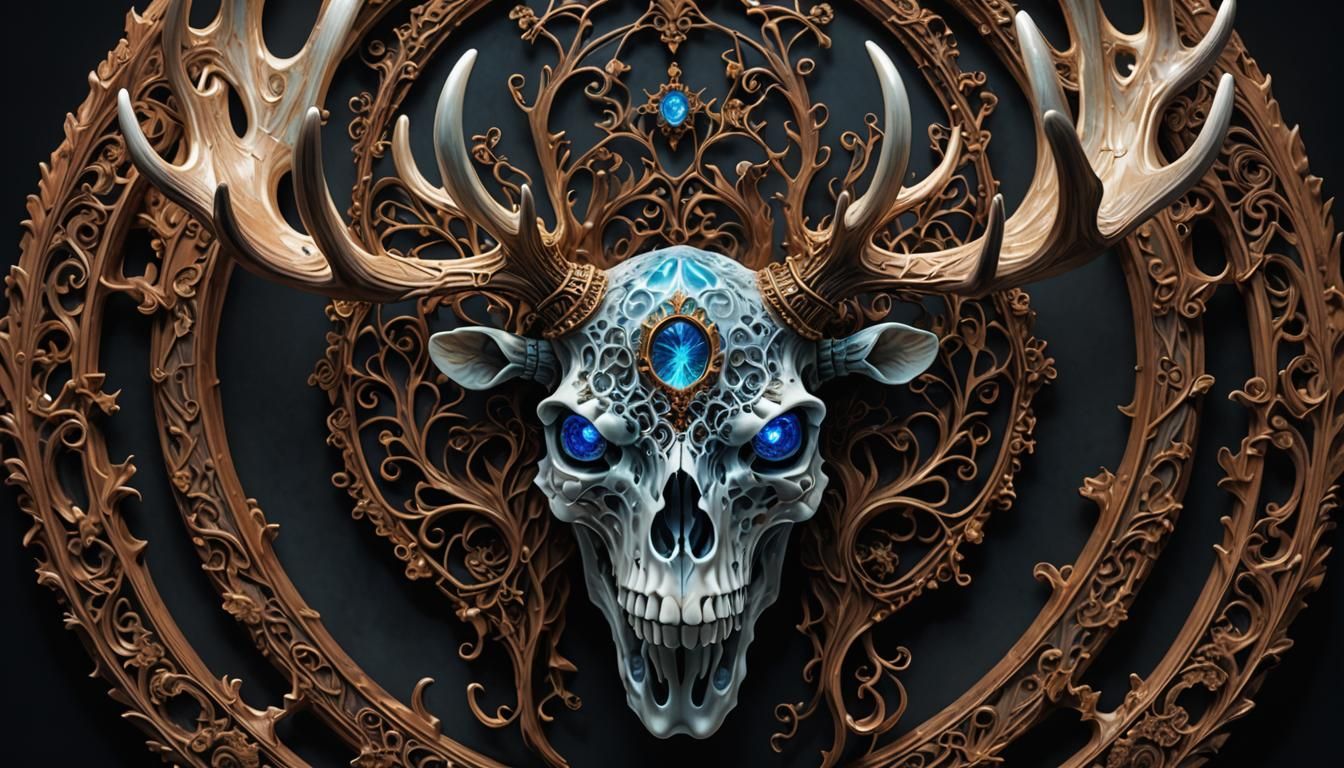 a full moose skull filigree carving incorporated - AI Generated Artwork ...
