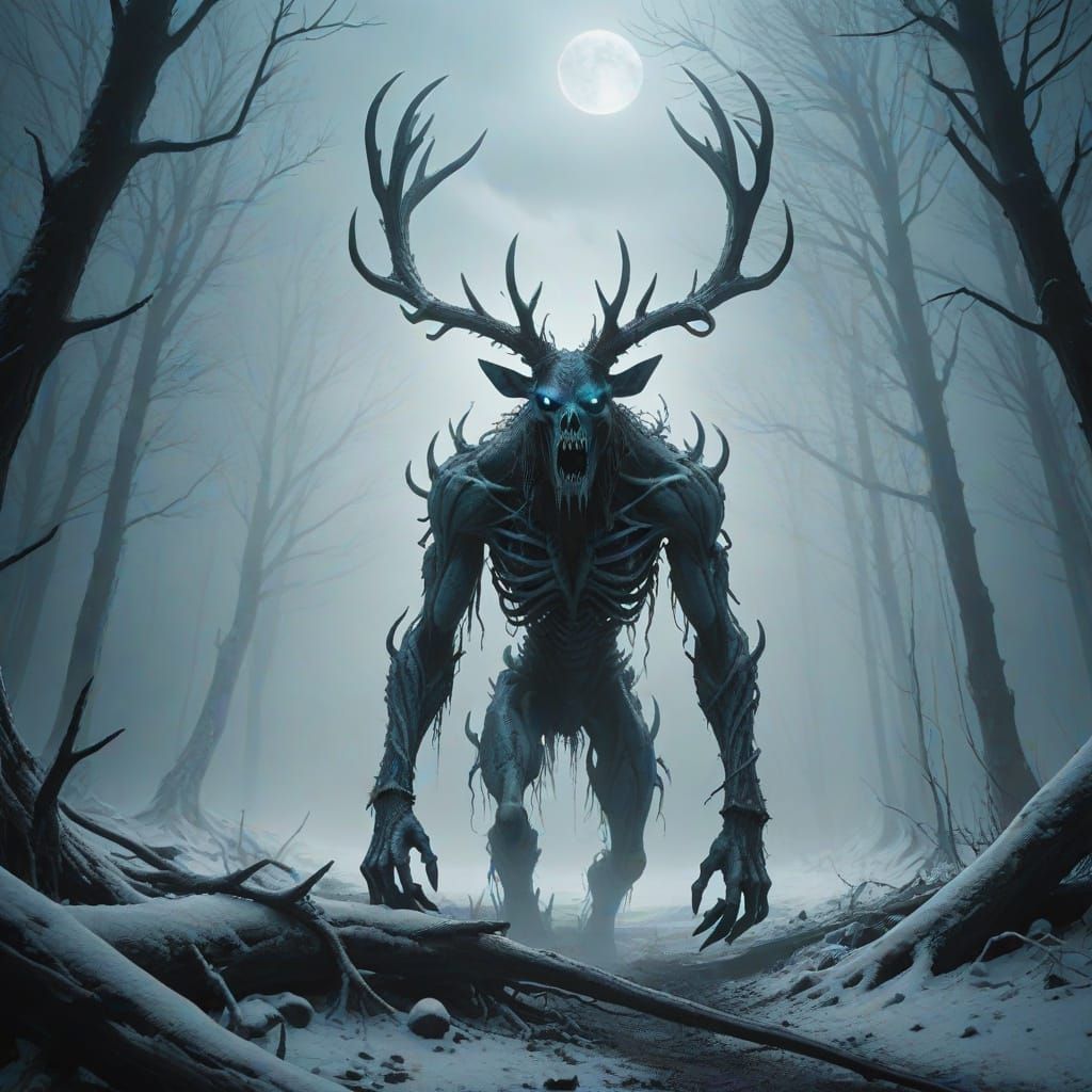 Cinematic Wendigo Horror in a Snowy Dark Fantasy L... - AI Art