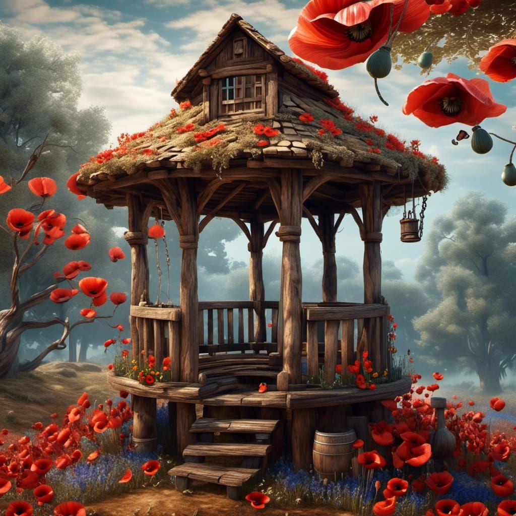 Shelter in a poppy field - AI Generated Artwork - NightCafe Creator